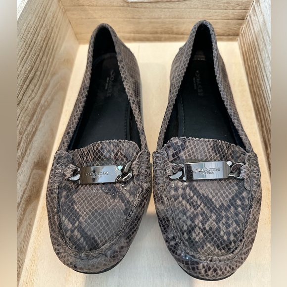 Coach | Shoes | Coach Olive Greybrown Snake Skin Leather Flats With ...